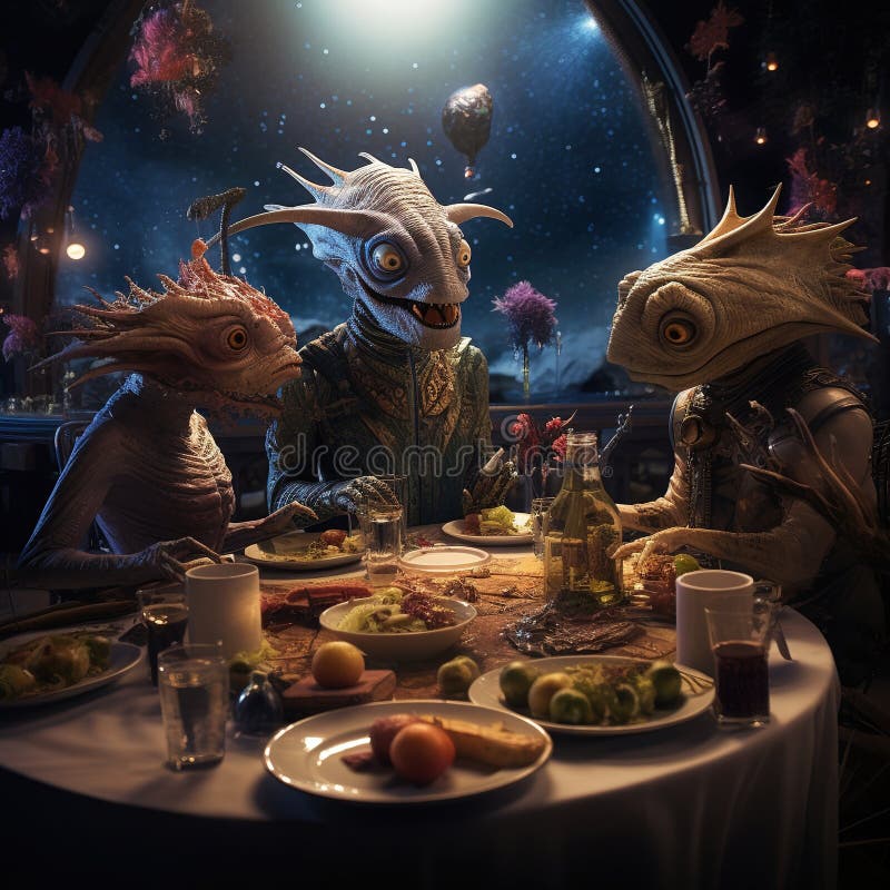 A Bunch of Aliens Sumptuous Dinner at a High Table Extraterrestrial ...