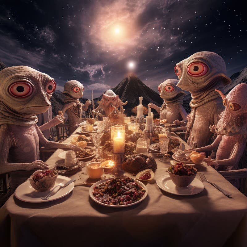 A Bunch of Aliens Sumptuous Dinner at a High Table Extraterrestrial ...