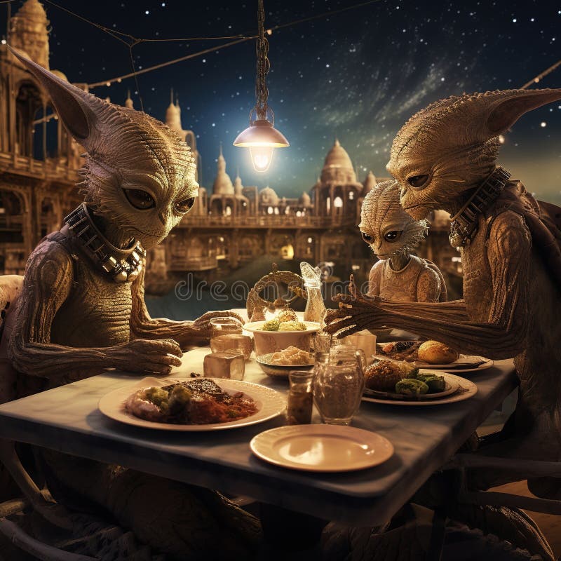 A Bunch of Aliens Sumptuous Dinner at a High Table Extraterrestrial ...