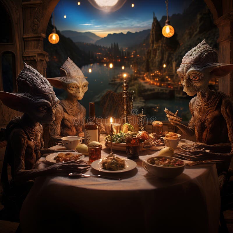 A Bunch of Aliens Sumptuous Dinner at a High Table Extraterrestrial ...