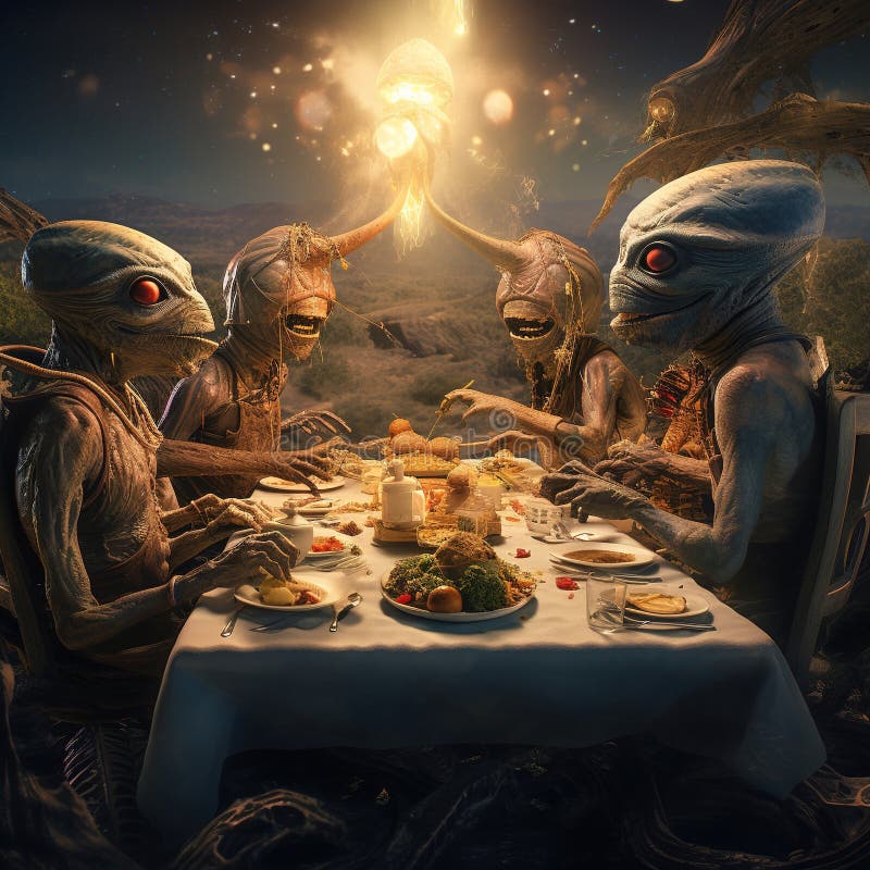 A Bunch of Aliens Sumptuous Dinner at a High Table Extraterrestrial ...