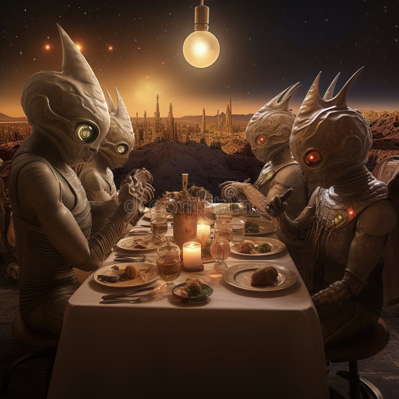 A Bunch of Aliens Sumptuous Dinner at a High Table Extraterrestrial ...