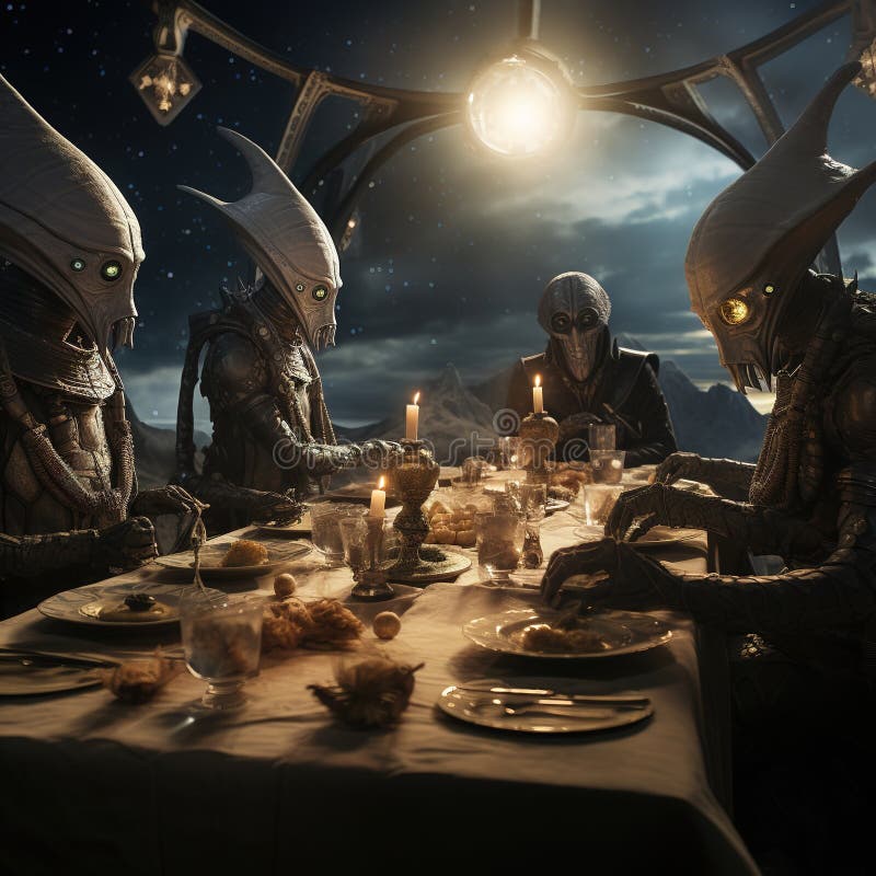 A Bunch of Aliens Sumptuous Dinner at a High Table Extraterrestrial ...
