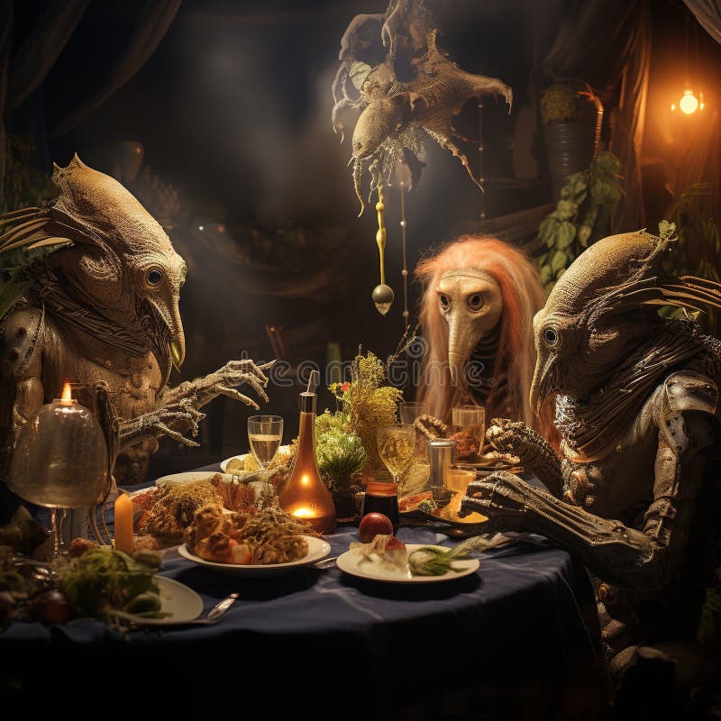 A Bunch of Aliens Sumptuous Dinner at a High Table Extraterrestrial ...