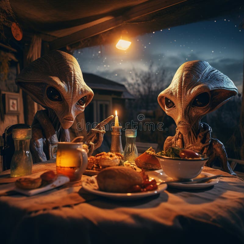 A Bunch of Aliens Sumptuous Dinner at a High Table Extraterrestrial ...