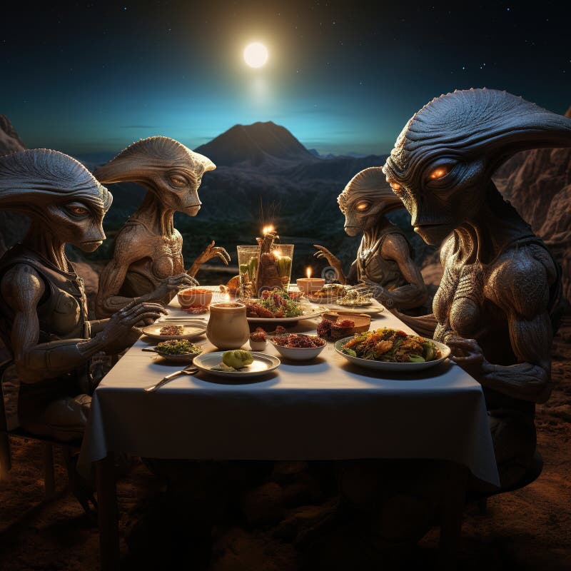A Bunch of Aliens Sumptuous Dinner at a High Table Extraterrestrial ...