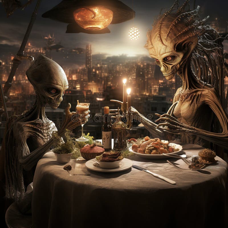 A Bunch of Aliens Sumptuous Dinner at a High Table Extraterrestrial ...