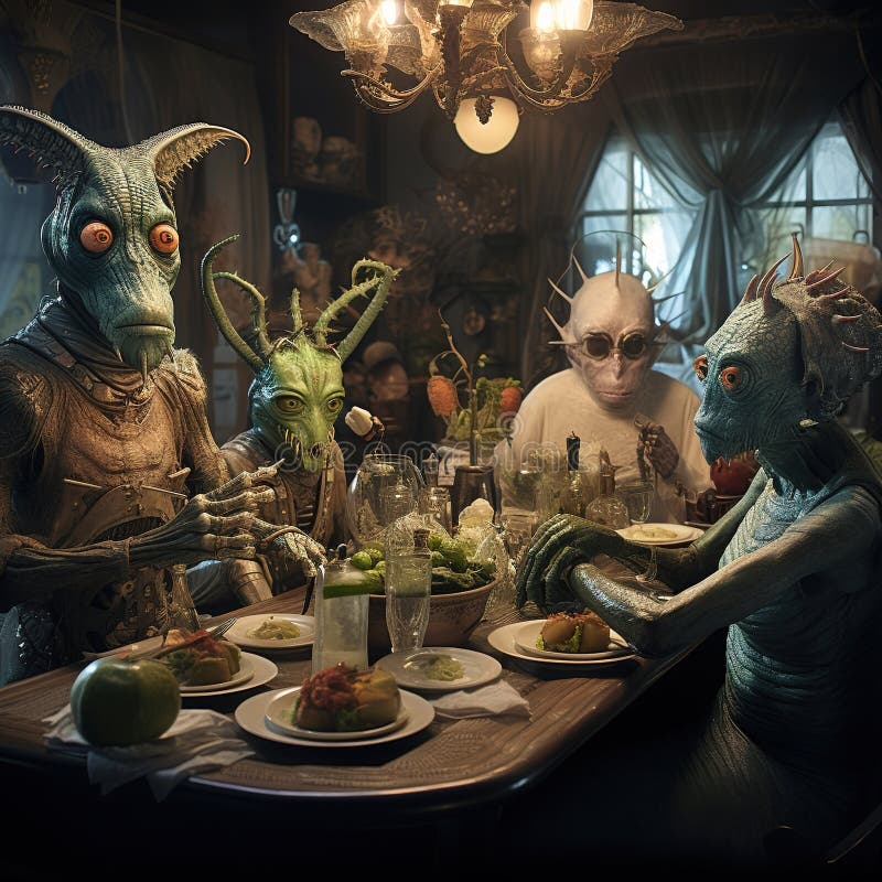 A Bunch of Aliens Sumptuous Dinner at a High Table Extraterrestrial ...