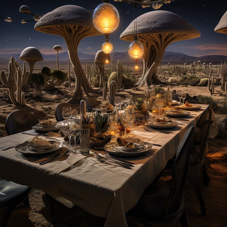 A Bunch of Aliens Sumptuous Dinner at a High Table Extraterrestrial ...
