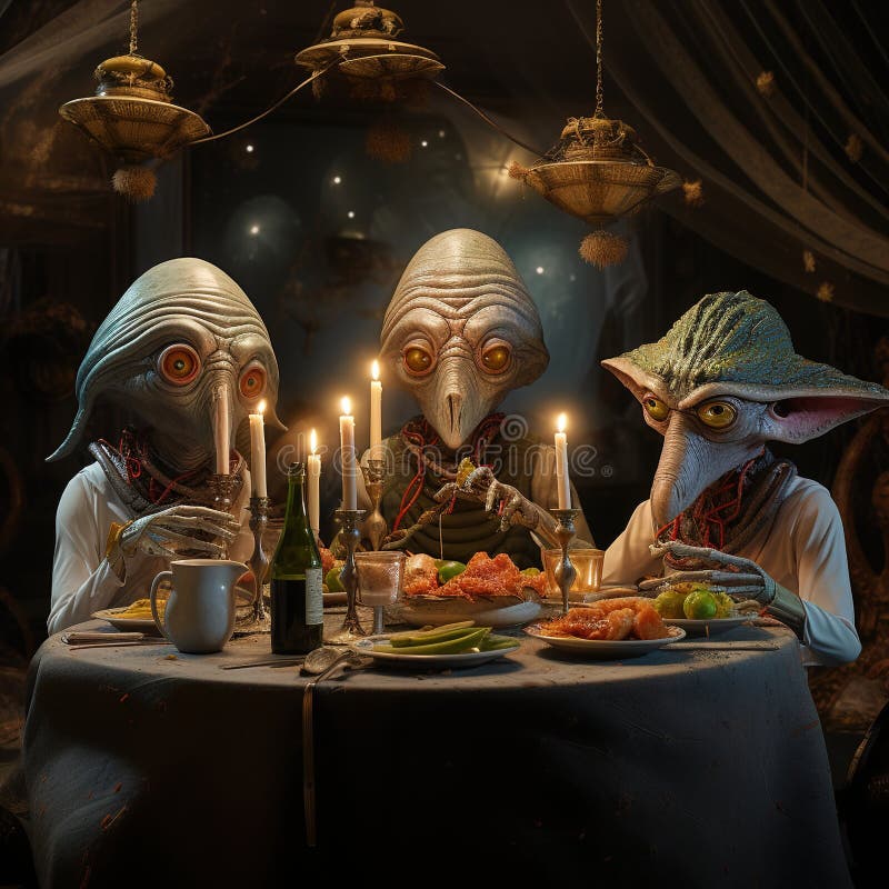 A Bunch of Aliens Sumptuous Dinner at a High Table Extraterrestrial ...