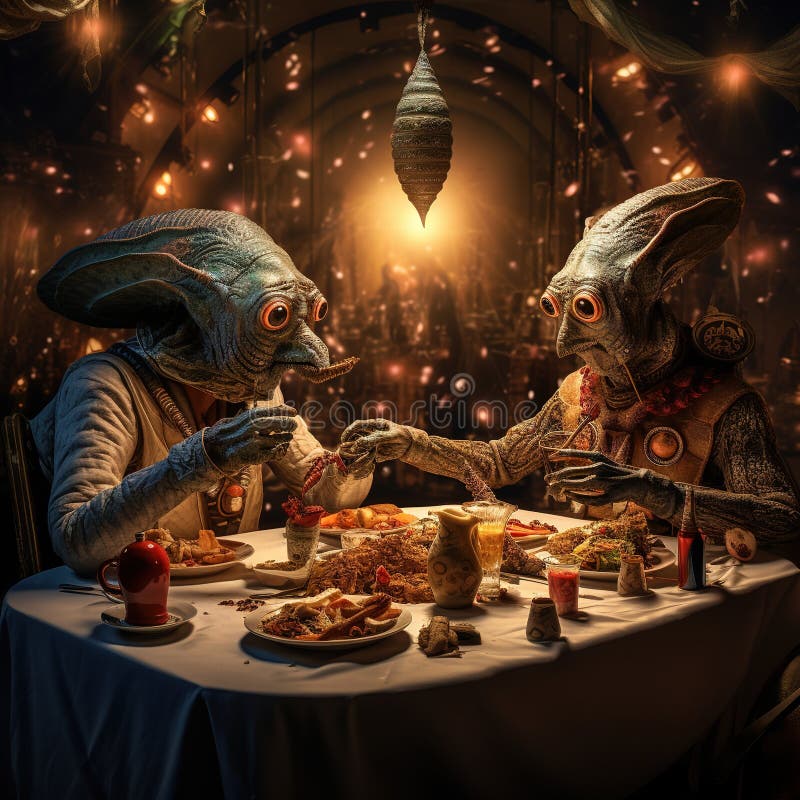 A Bunch of Aliens Sumptuous Dinner at a High Table Extraterrestrial ...