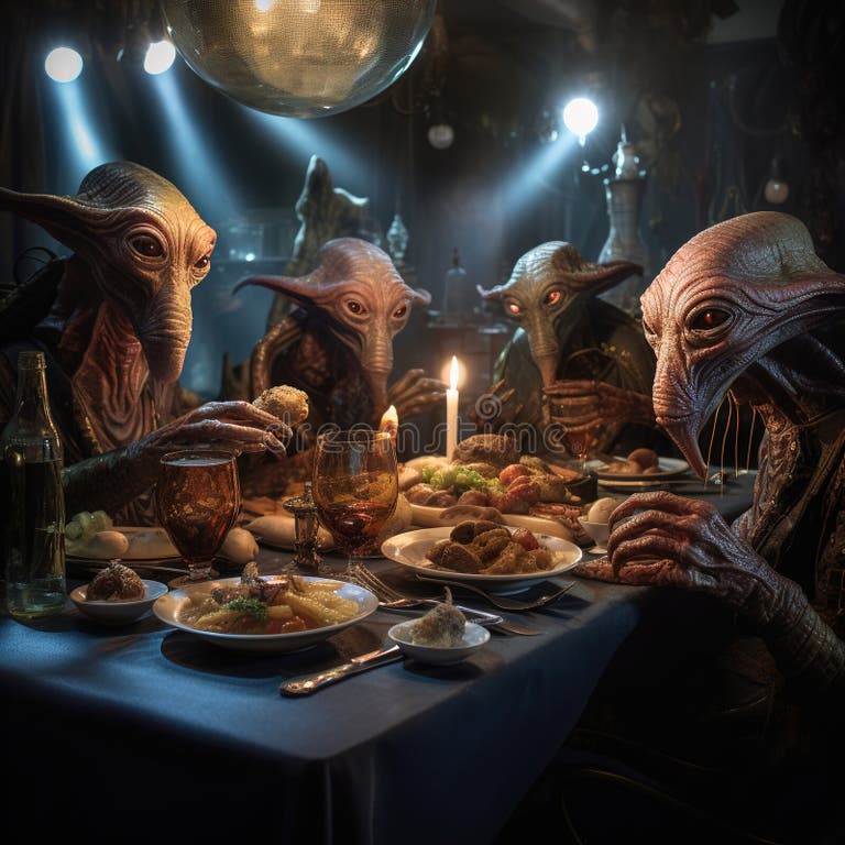 A Bunch of Aliens Sumptuous Dinner at a High Table Extraterrestrial ...