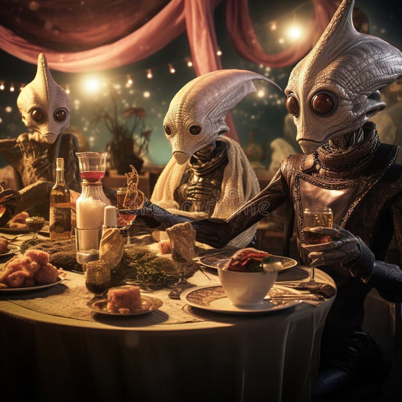 A Bunch of Aliens Sumptuous Dinner at a High Table Extraterrestrial ...