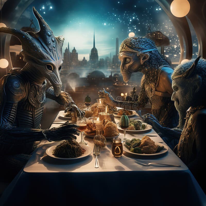 A Bunch of Aliens Sumptuous Dinner at a High Table Extraterrestrial ...
