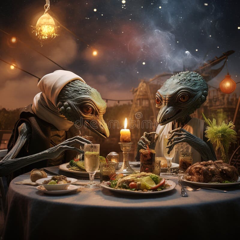 A Bunch of Aliens Sumptuous Dinner at a High Table Extraterrestrial ...