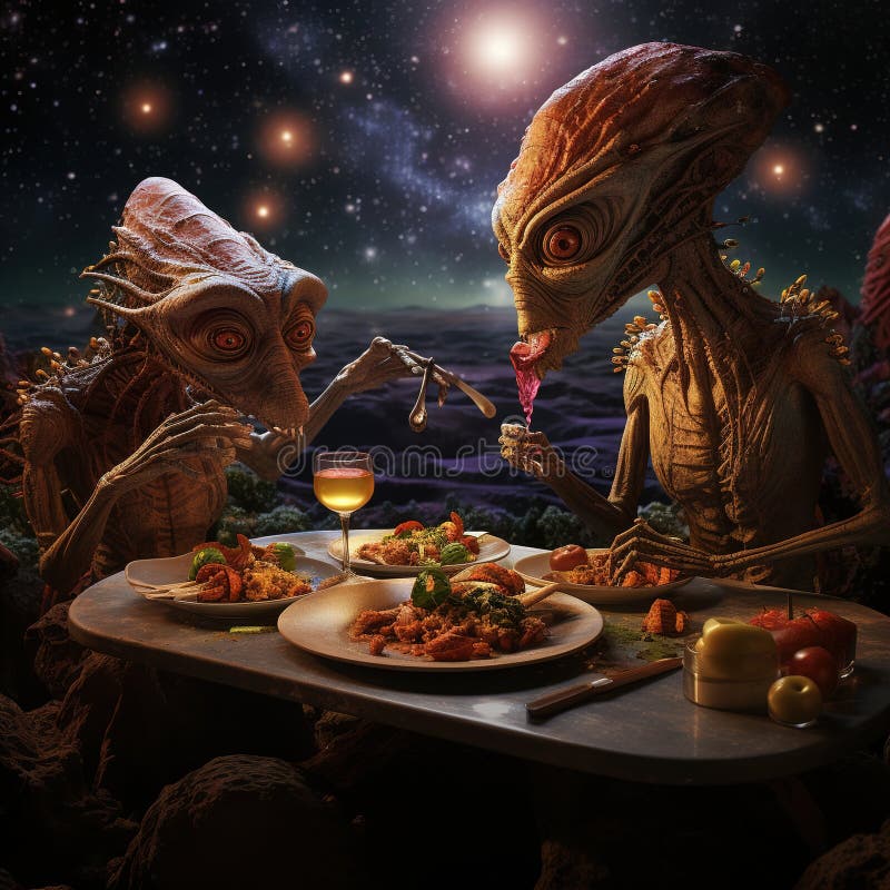 A Bunch of Aliens Sumptuous Dinner at a High Table Extraterrestrial ...