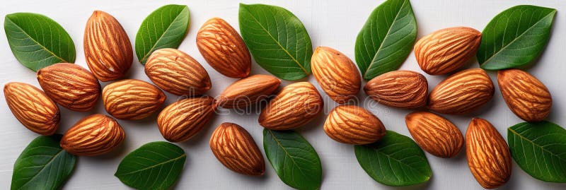 A Bunch of Almonds are Surrounded by Green Leaves Stock Image - Image ...