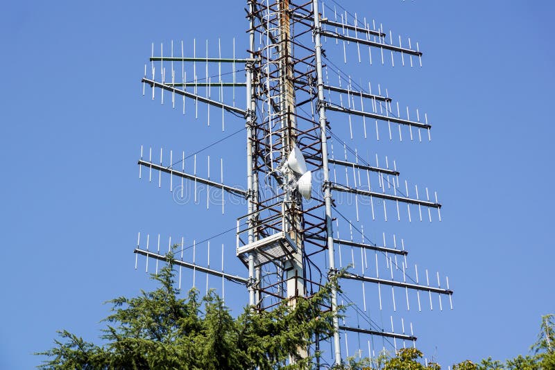 Broadcast Tower on Building .Antenna and System for Comunication Stock ...