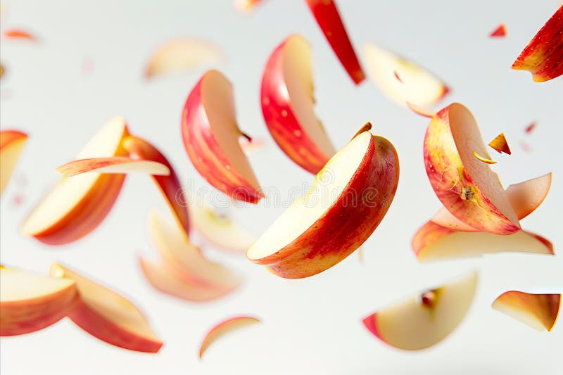 A Bunch of Apple Slices Falling in the Air Stock Image - Image of bunch ...