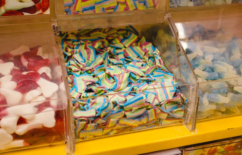 Bunch of Assorted Gummy Candies on Boxes in Supermarket Stock Image ...