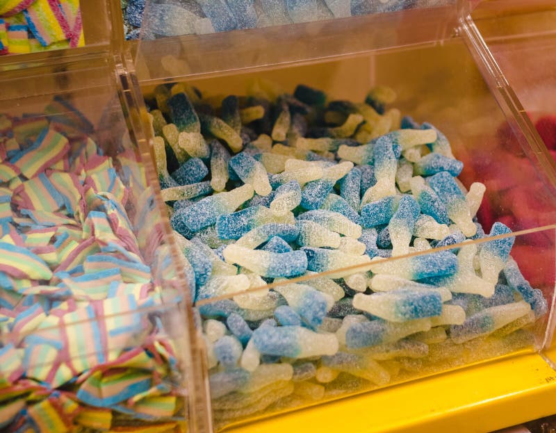 Bunch of Assorted Gummy Candies on Boxes in Supermarket Stock Photo ...