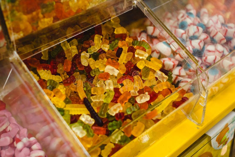 Bunch of Assorted Gummy Candies on Boxes in Supermarket Stock Image ...