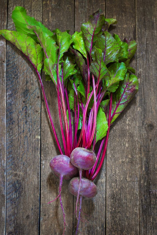 Bunch of Baby Beets with Foliage, on Wooden Stock Image - Image of ...