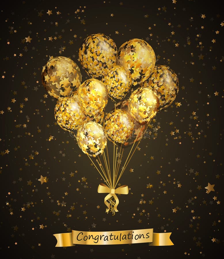 Bunch of Balloon with Golden Stars. Black Background with Banner ...
