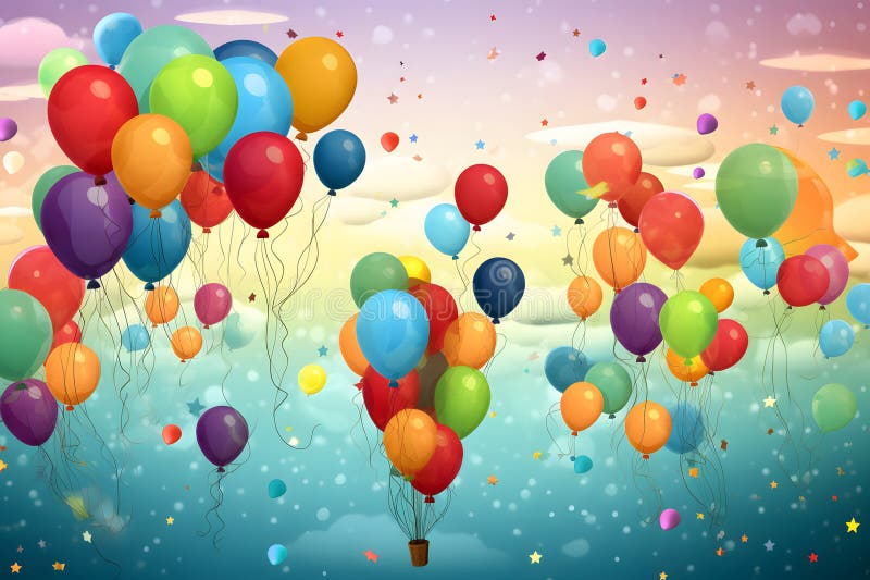 Bunch of Balloons Floating in the Air with Confetti Around Them ...