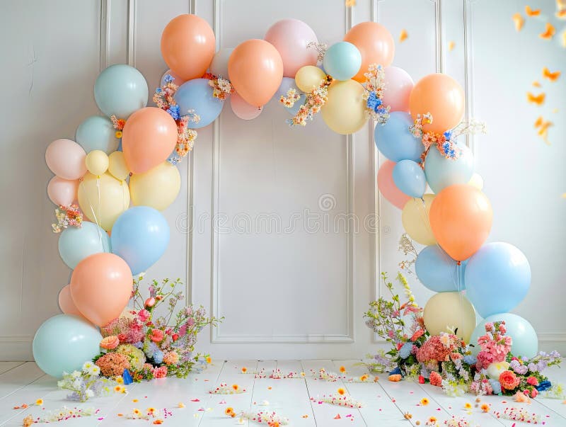 A Bunch of Balloons and Flowers are Arranged in a Circle Stock Image ...
