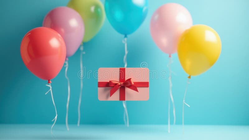 Bunch of Balloons with a Red Ribbon and a Gift Card in the Middle Stock ...