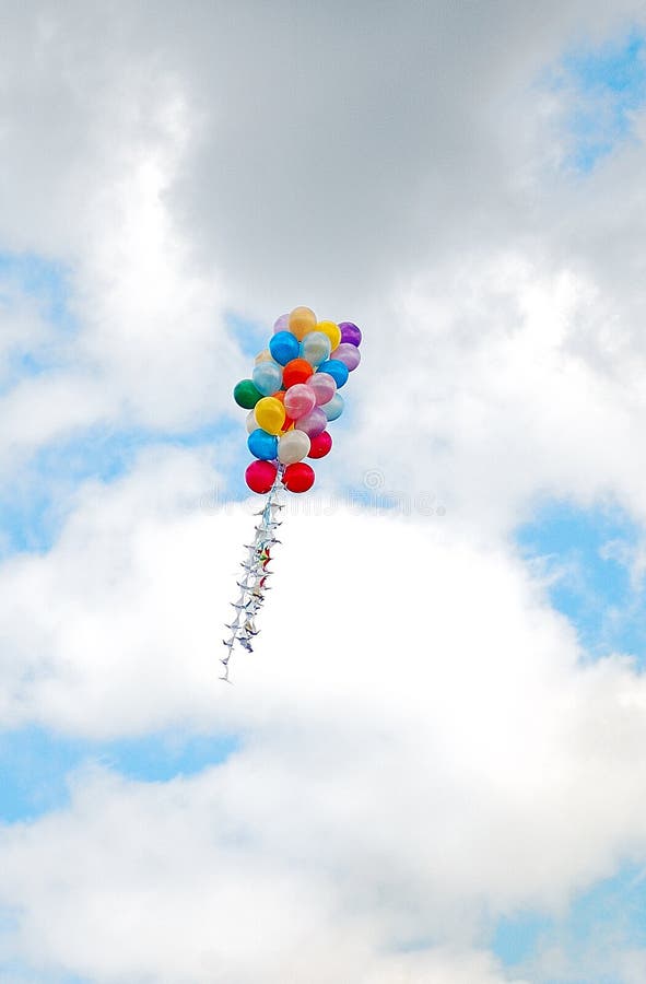 Bunch of Balloons in the Sky with Clouds Around Stock Image - Image of ...