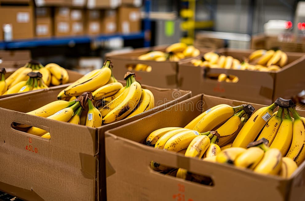 A Bunch of Bananas in Boxes on a Conveyor Belt Stock Photo - Image of ...