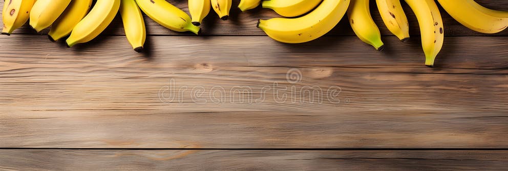 Bunch of Bananas on a Wooden Background, Banner with Empty Copy Space ...