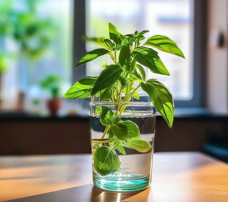 A Bunch of Basil in a Vase of Water To Keep it Fresh and Regrow Later ...