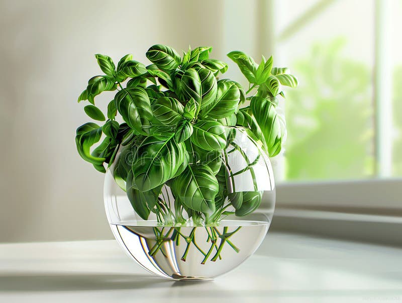A Bunch of Basil in a Vase of Water To Keep it Fresh and Regrow Later ...