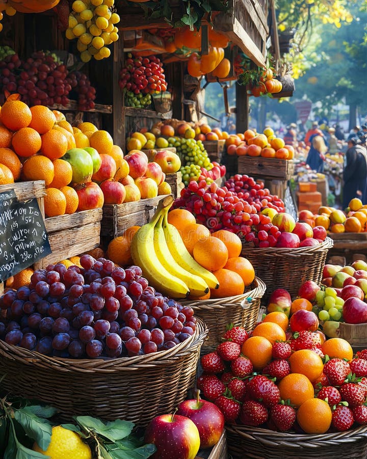 A Bunch of Baskets Filled with Lots of Different Types of Fruit Stock ...