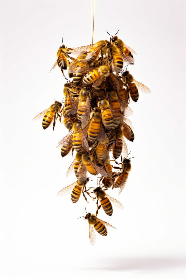 Bunch of Bees are Hanging from Tree Branch with Their Wings Spread ...
