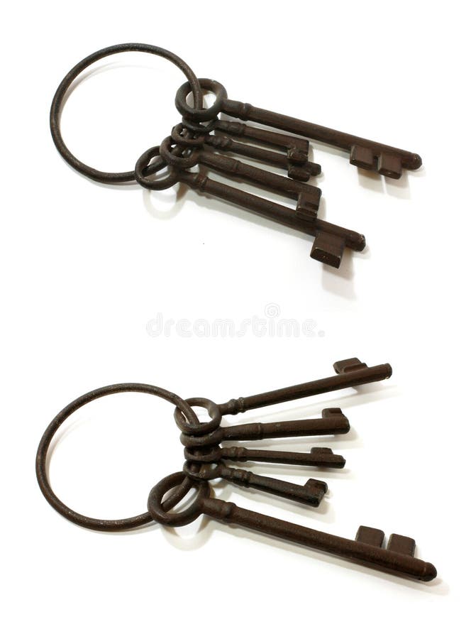 Bunch Of Big Old Metal Keys Isolated On White Stock Photo - Image of ...