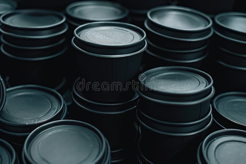 A Bunch of Black Plastic Containers Stacked on Top of Each Other ...