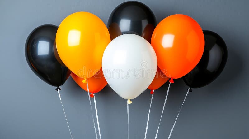A Bunch of Black, White and Orange Balloons on a Gray Background Stock ...