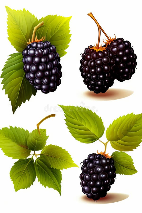 Bunch of Blackberries Hanging from Tree Branch with Leaves. Generative ...