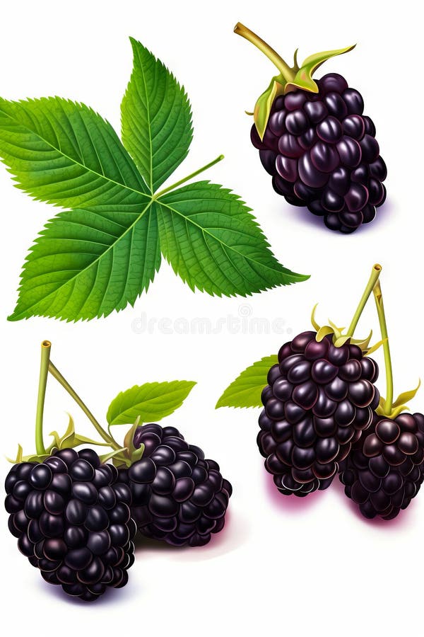 Bunch of Blackberries Hanging from Tree Branch with Leaves. Generative ...