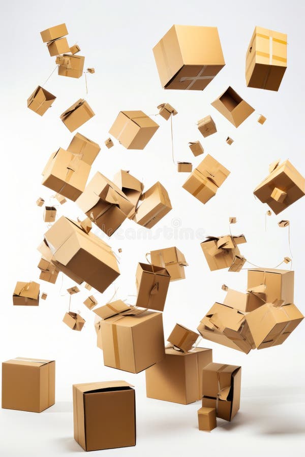 Bunch of Boxes are Flying in the Air with String. Generative AI Stock ...