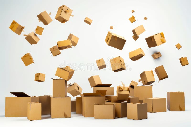 Bunch of Boxes are Flying in the Air with White Background. Generative ...