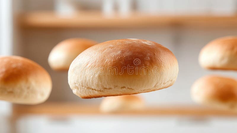 A Bunch of Bread Rolls are Flying in the Air, AI Stock Photo - Image of ...