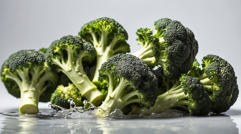 Bunch of Brocolli on Plain White Background with Water Ai Generated ...