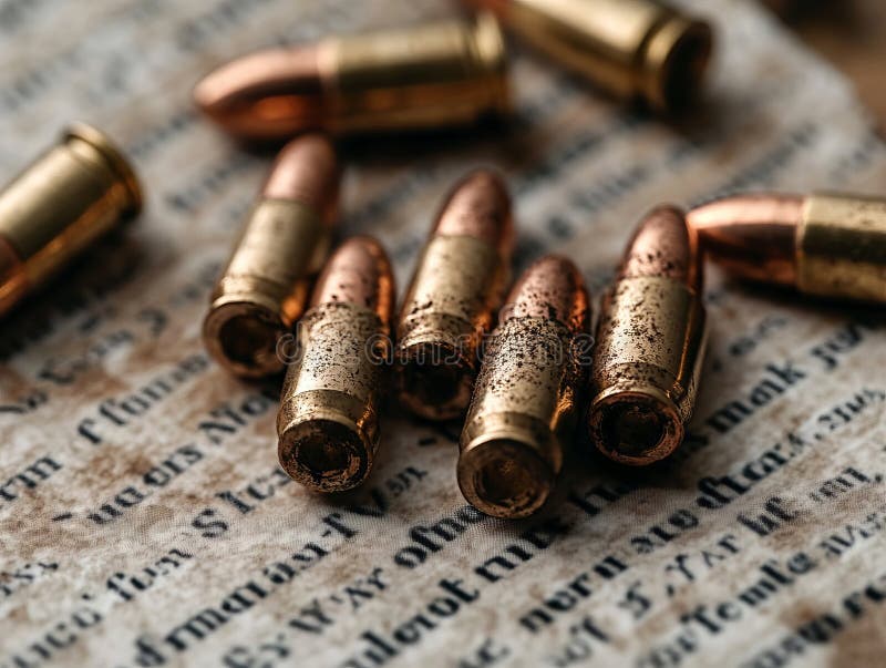 A Bunch of Bullets Laying on Top of an Open Book Stock Image - Image of ...