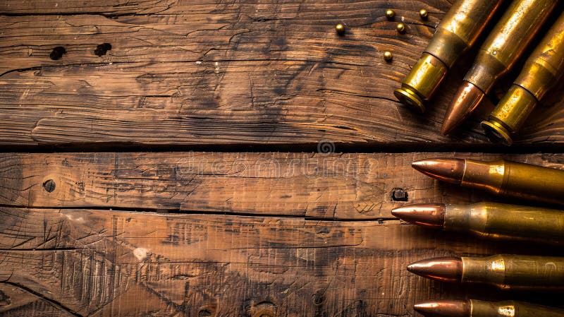 A Bunch of Bullets Laying on Top of a Wooden Table Stock Photo - Image ...