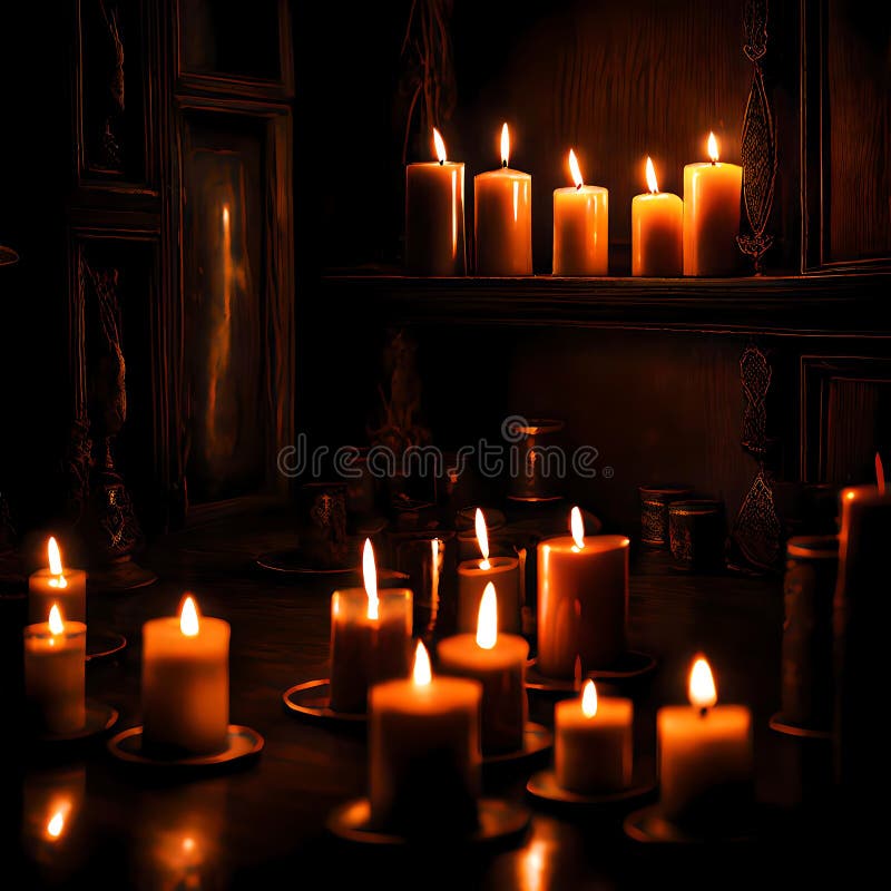Bunch of Candles in the Dark - Ai Generated Image Stock Illustration ...